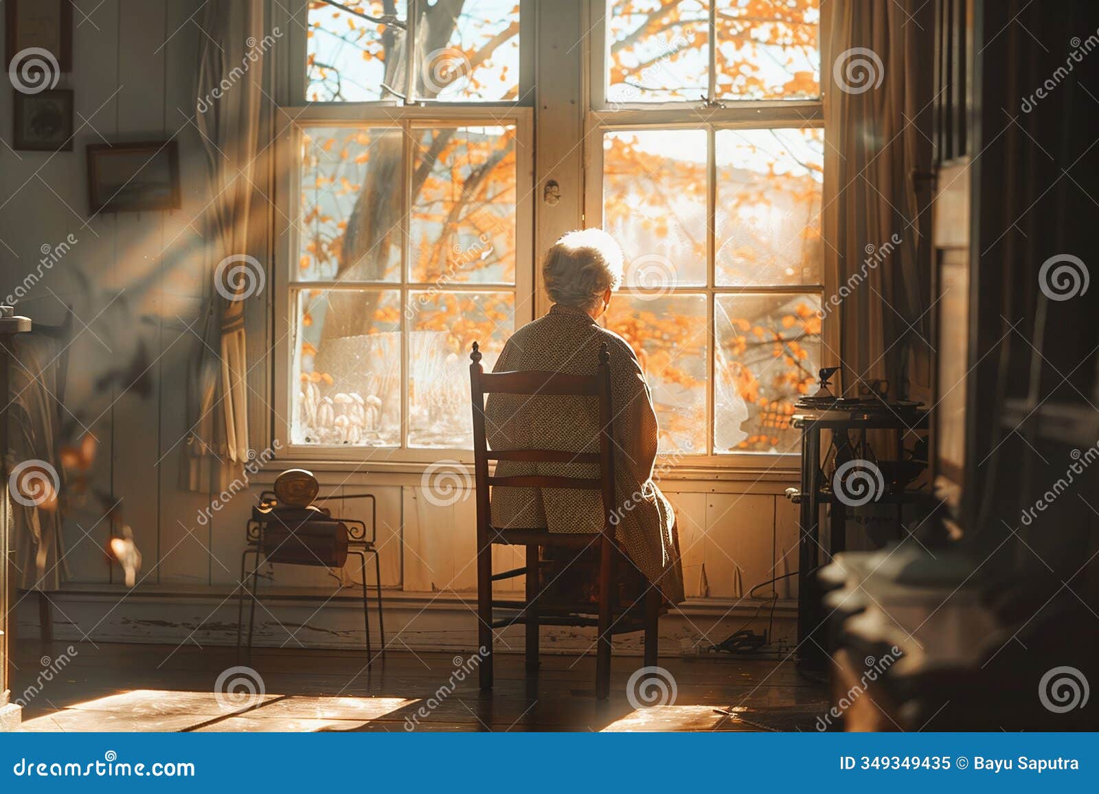 Ai Generative Grandma Sitting Facing the Window Stock Image - Image of people, generative: 349349435