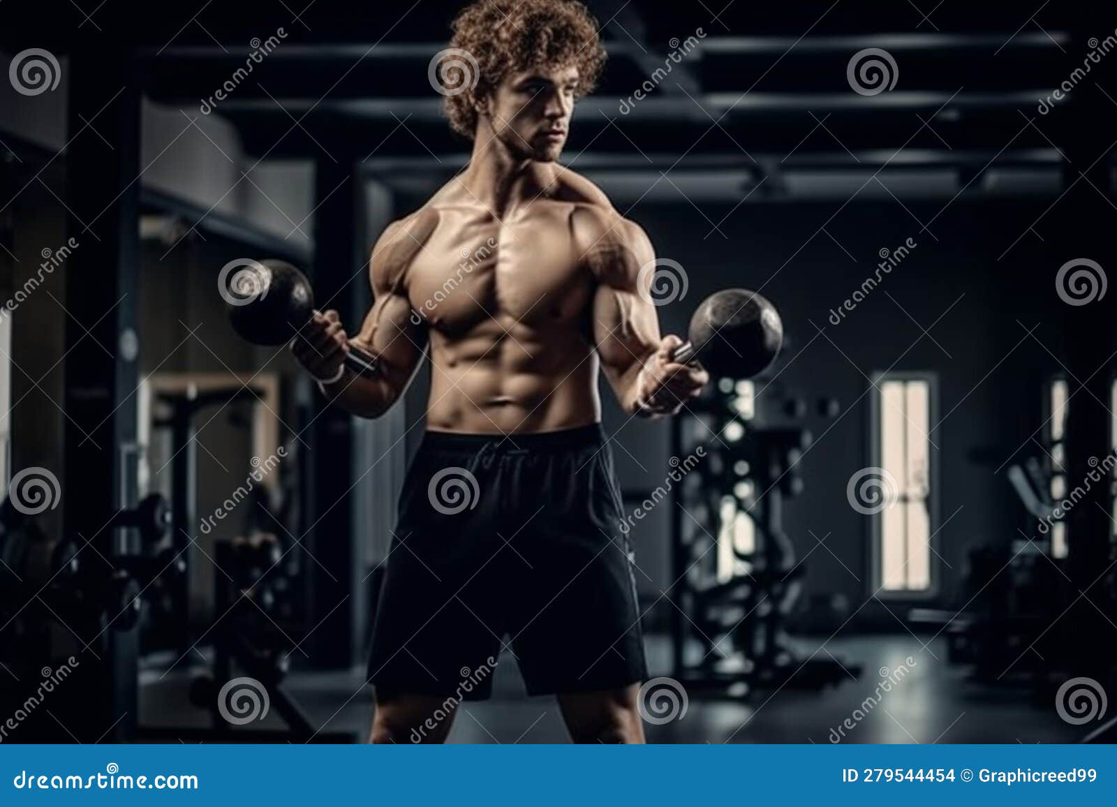 Ai Generative Handsome Young Man Doing Exercises with Dumbbells in Gym ...