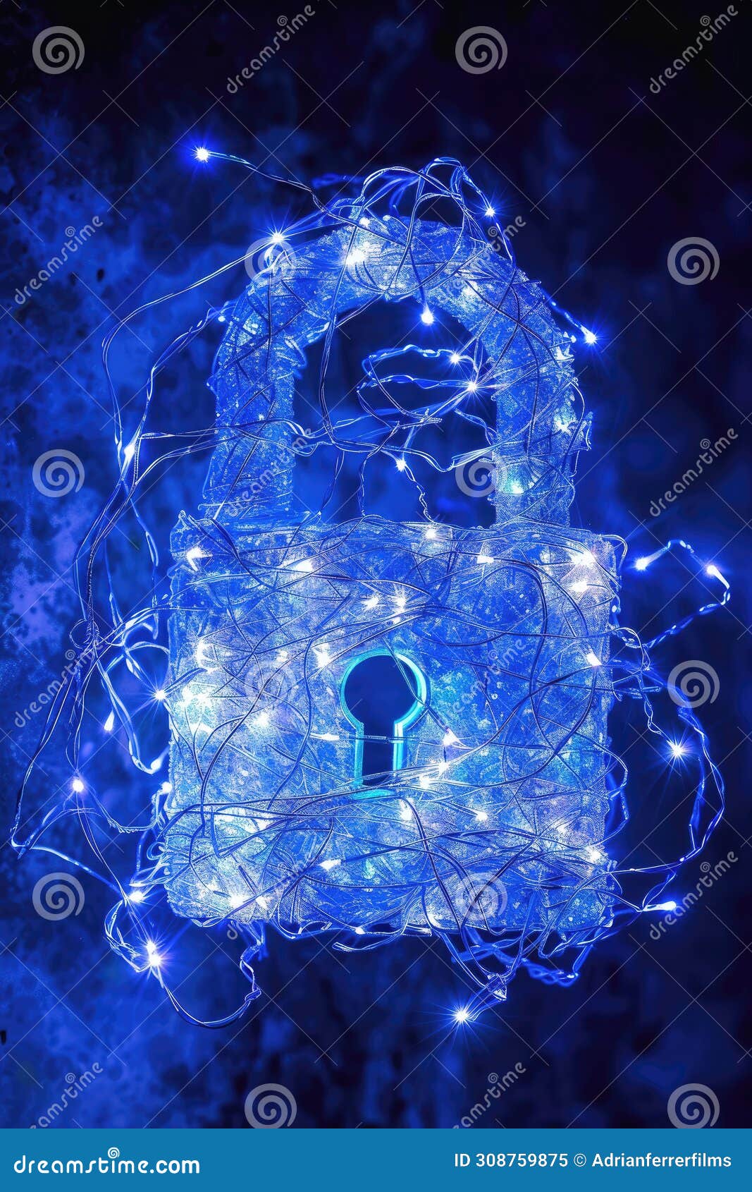 Illuminated Padlock with Blue Lights on Dark Background. Stock Image ...