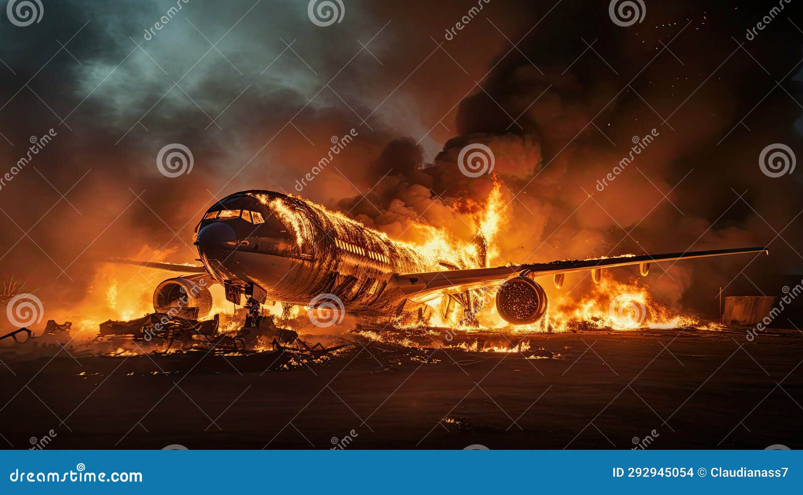 Illustration of a Burning Airplane Stock Photo - Image of catastrophe ...