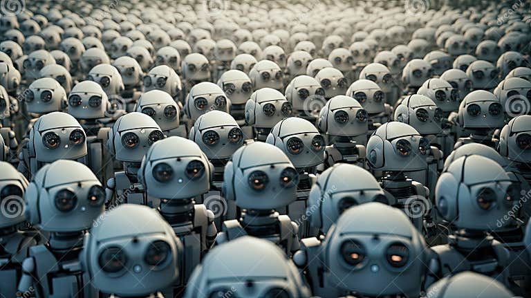 Illustration of a Crowd of Robots, All Look the Same Stock Image ...