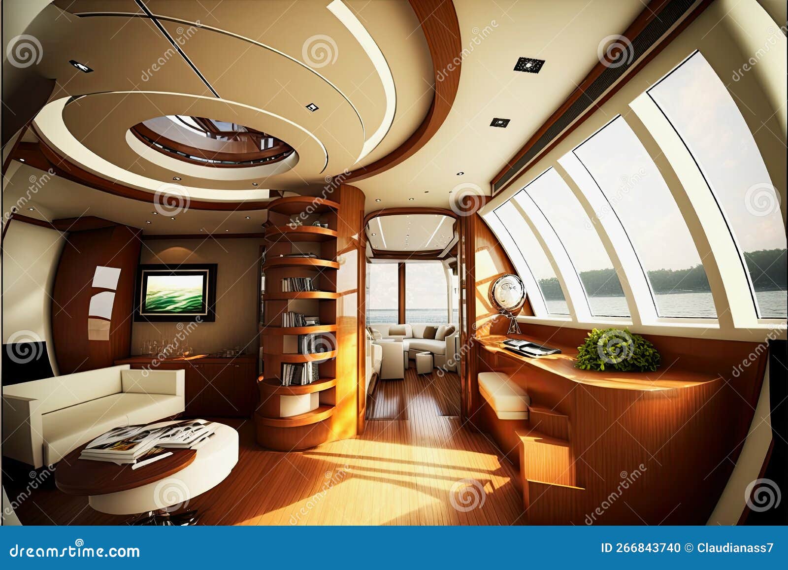 Ai Generative Illustration of a Luxury Boat Interior Stock Illustration ...