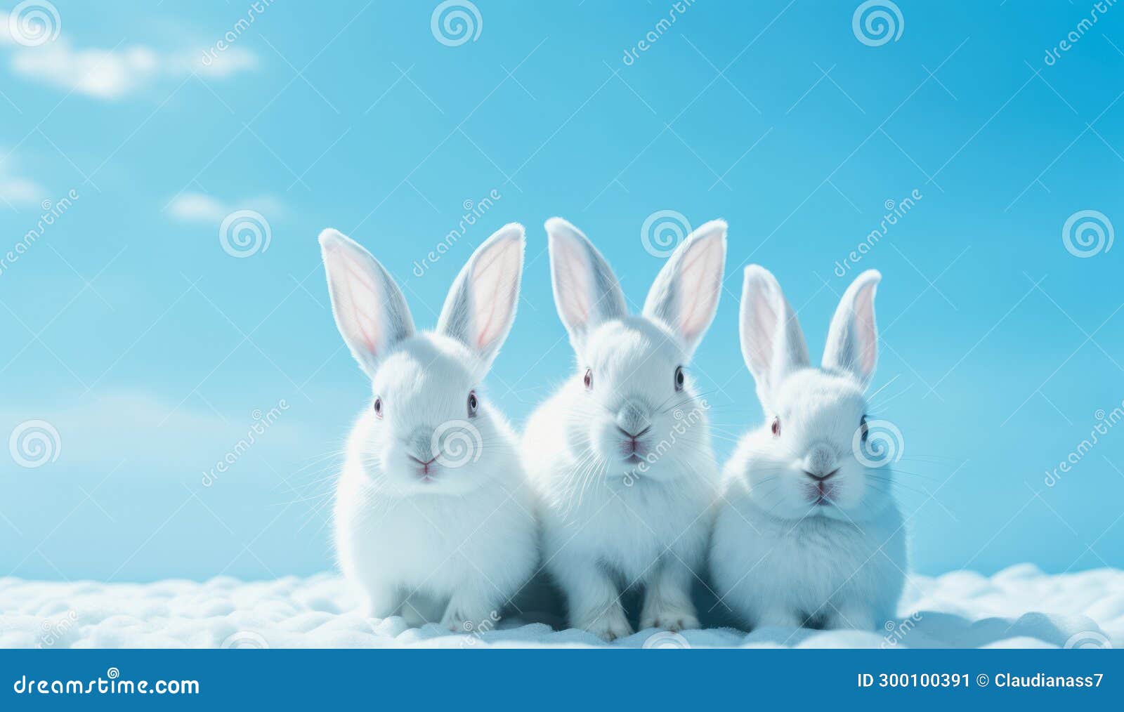 Illustration of Three White Easter Bunnies Against a Blue Sky ...