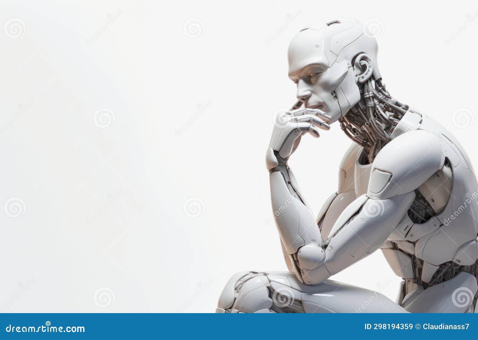 Illustration of a White Robot in a Thinking Pose, Copy Space Stock ...