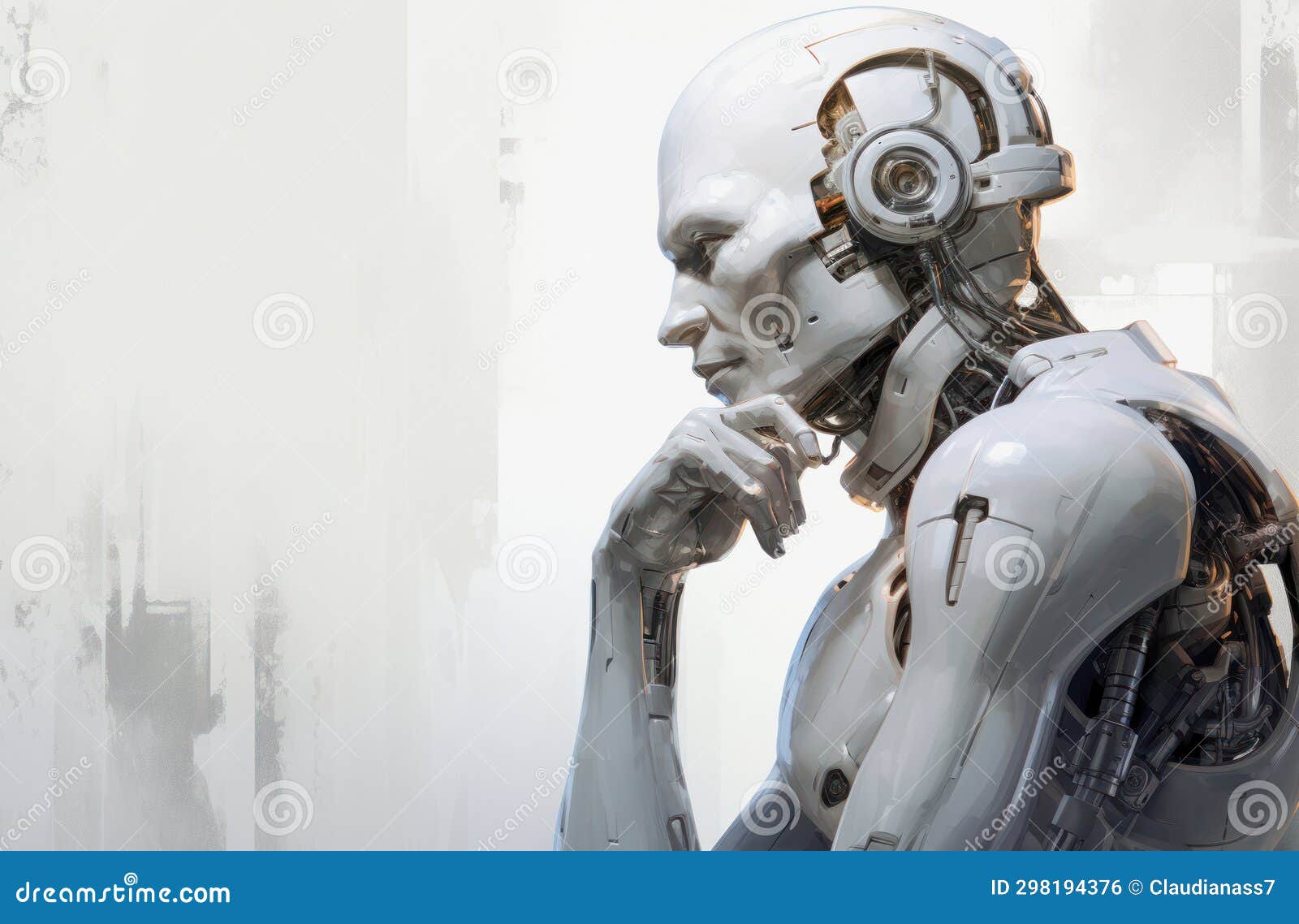 Illustration of a White Robot in a Thinking Pose, Copy Space Stock ...