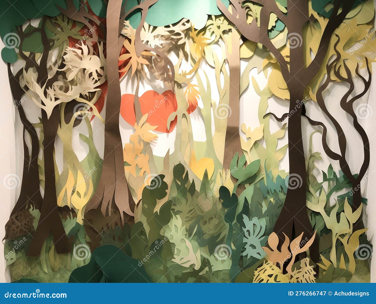 A Forest with Torn Paper Layers Stock Illustration - Illustration of ...