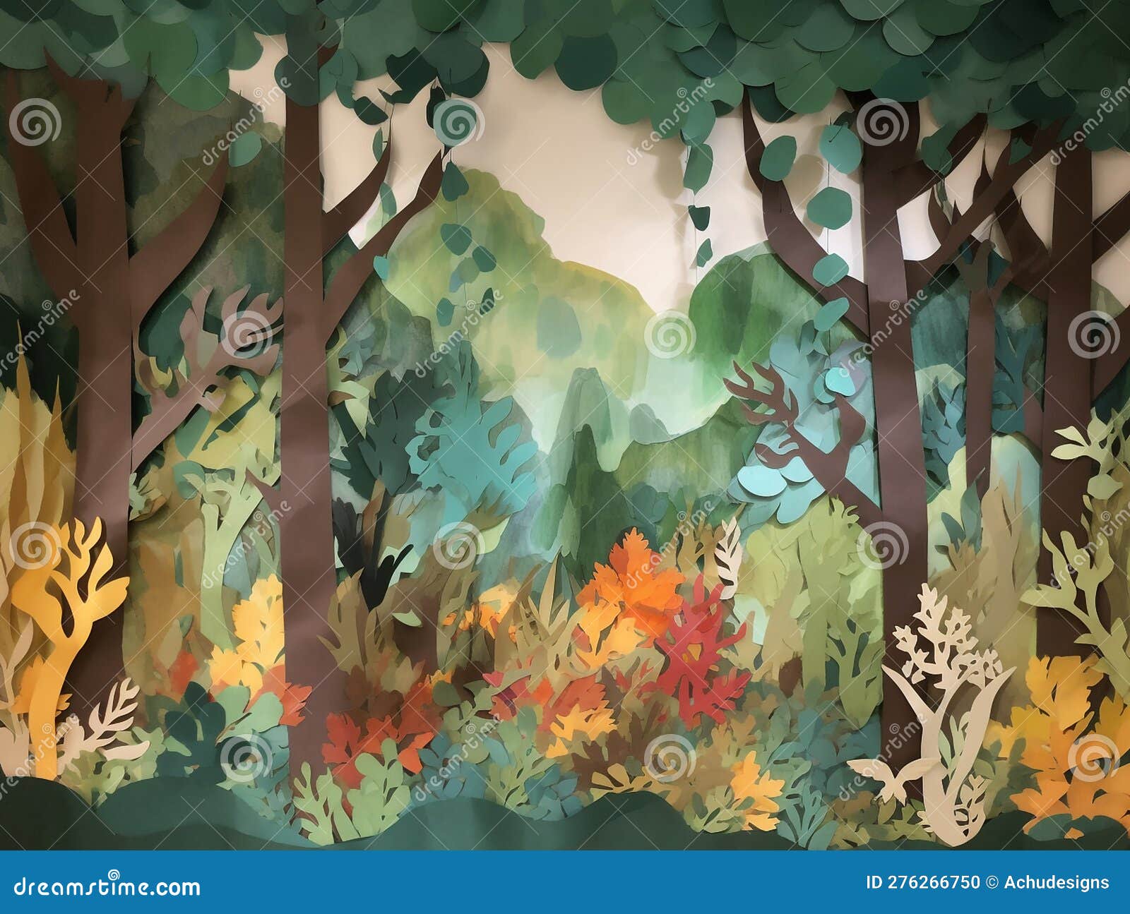 A Forest with Torn Paper Layers Stock Illustration - Illustration of ...