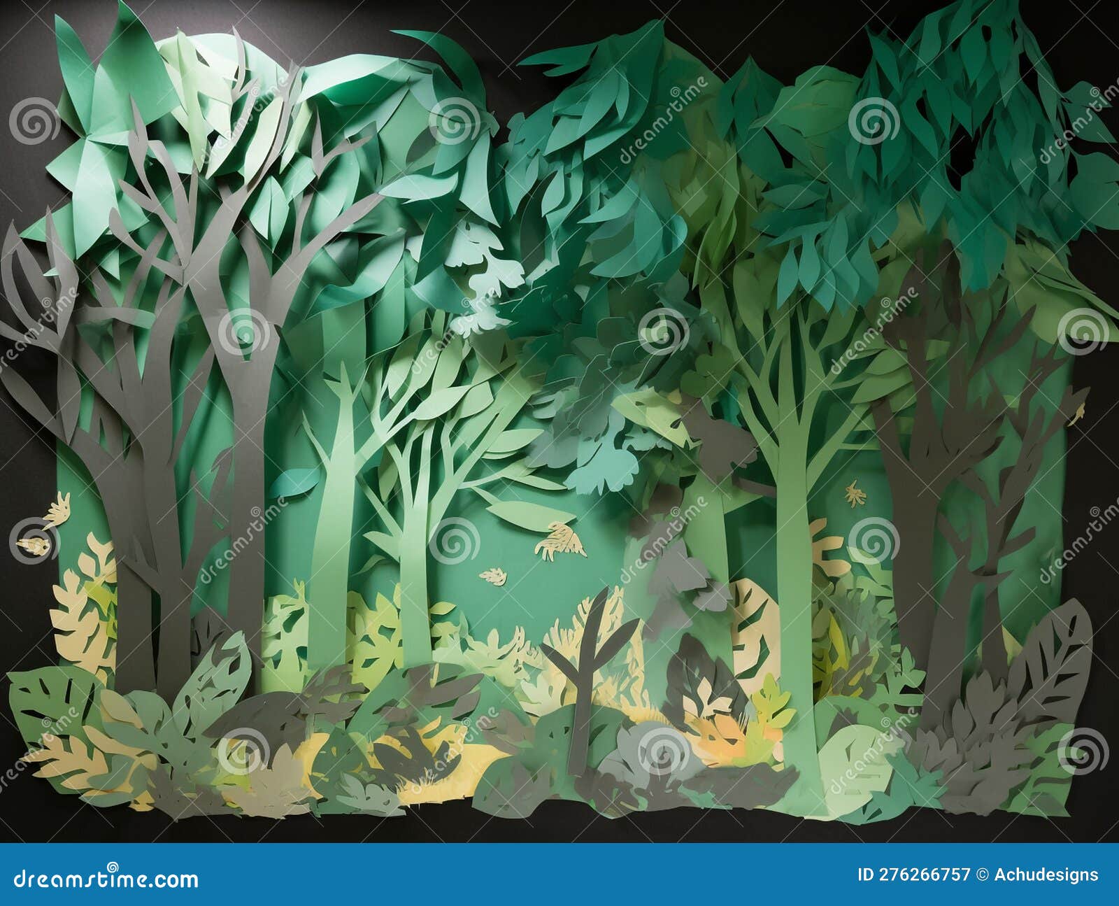 A Forest with Torn Paper Layers Stock Illustration - Illustration of ...