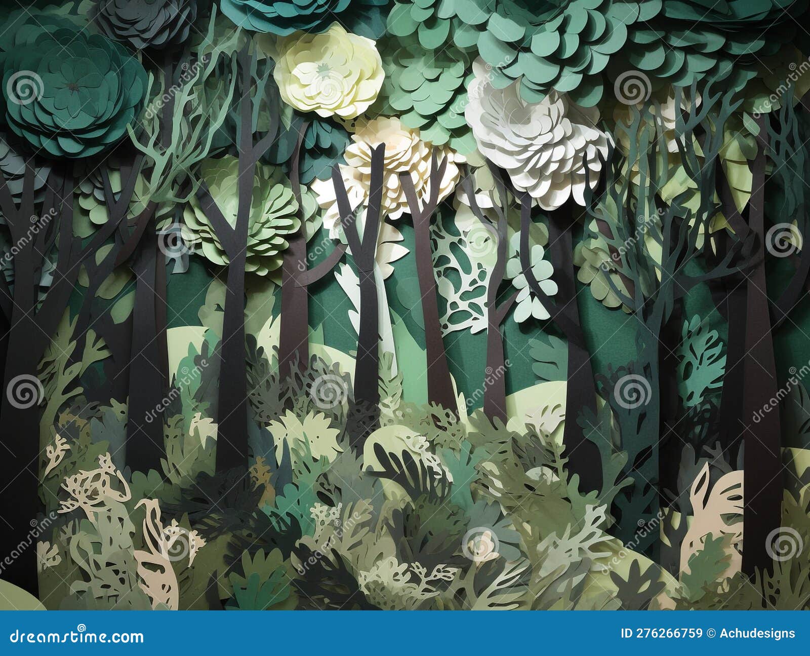 A Forest with Torn Paper Layers Stock Illustration - Illustration of ...