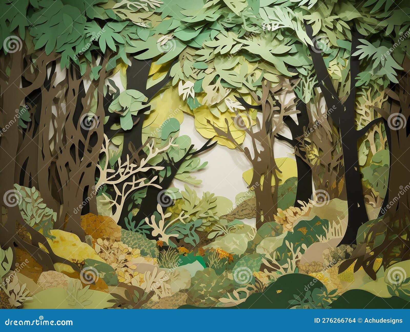 A Forest with Torn Paper Layers Stock Illustration - Illustration of ...