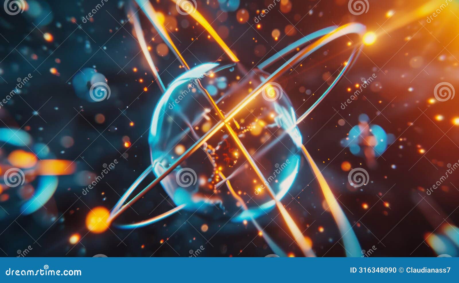 Illustration of an Atom Structure in Blue and Orange Color Stock Photo ...