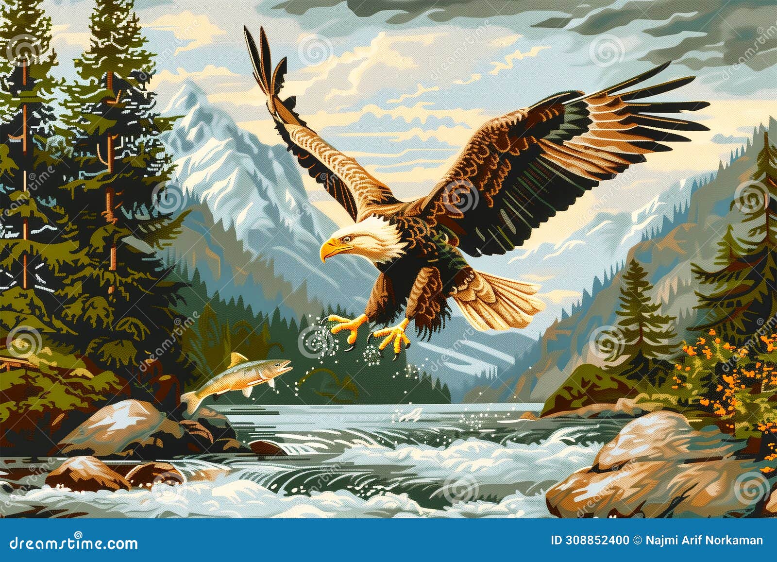 Embroidery Eagle Catch Fish Stock Illustration - Illustration of ...