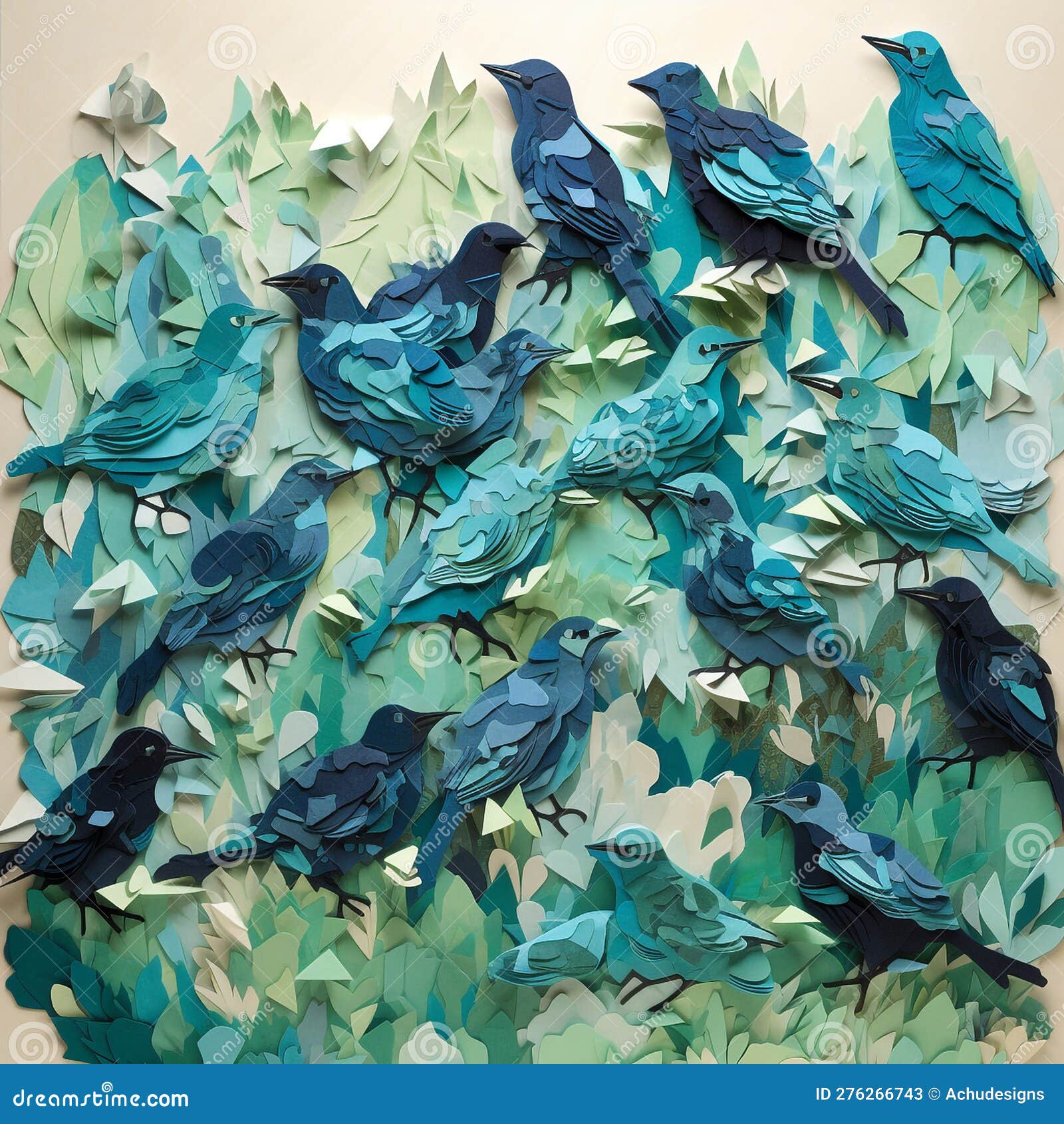 A Flock of Birds Made from Torn Paper Layers Stock Illustration ...