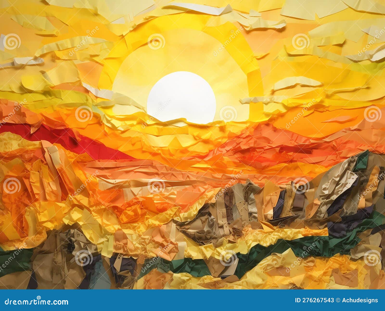 A Sunset with Torn Paper Layers Stock Illustration - Illustration of ...