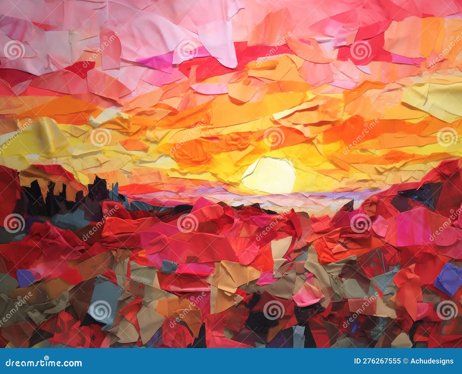 A Sunset with Torn Paper Layers Stock Illustration - Illustration of ...