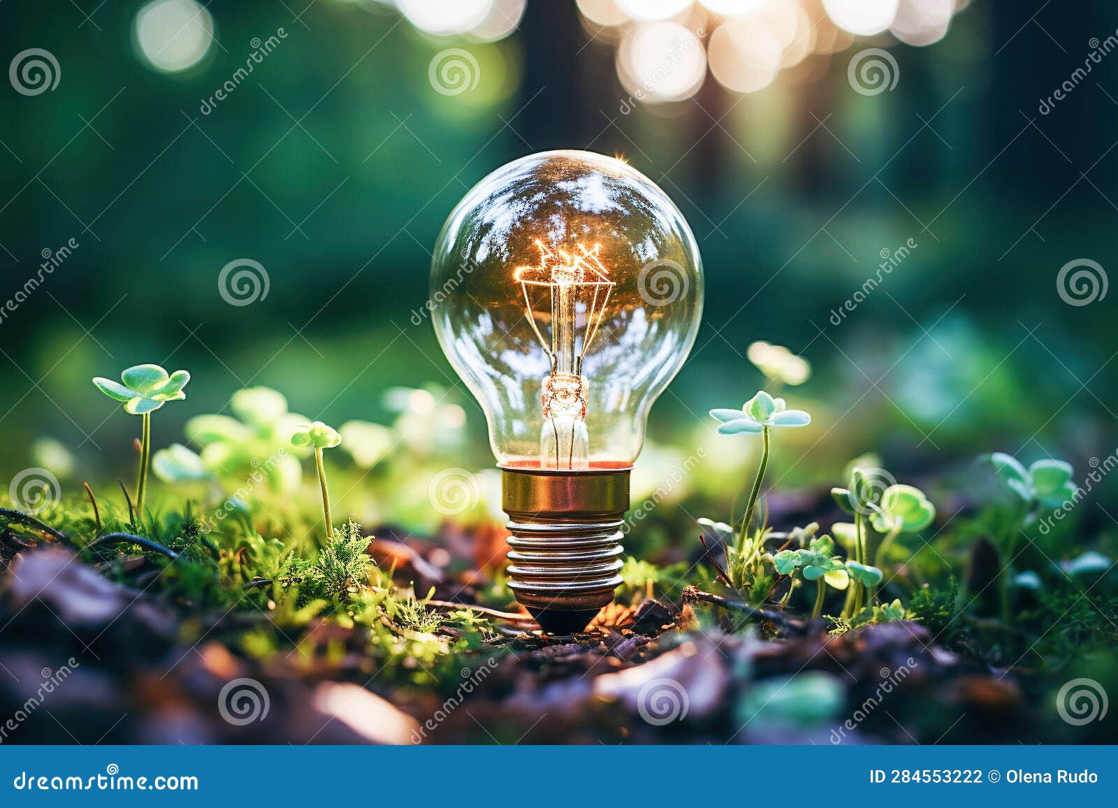 Ai Generative. Lightbulb In A Green Environment, Idea Ecology ...