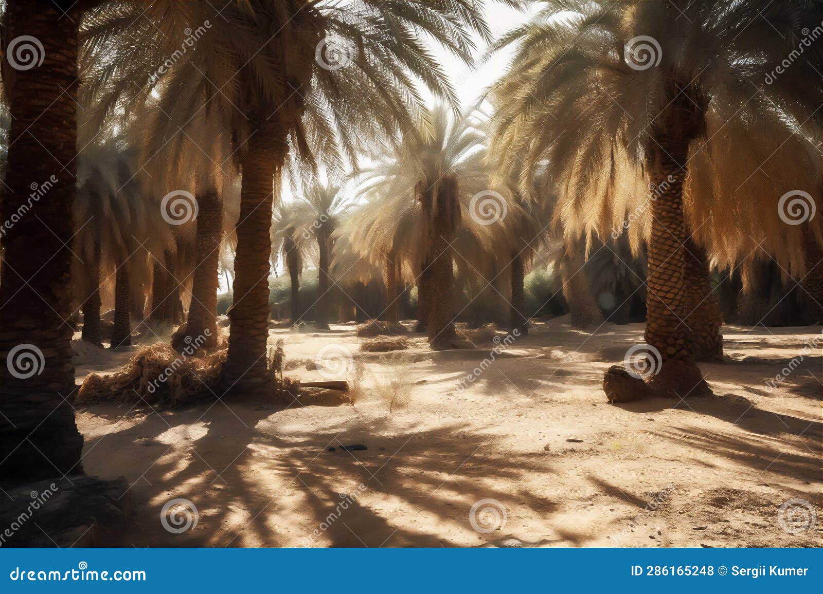 AI Generative Image of Oasis in the Desert with Lushing Tall Palm Trees ...