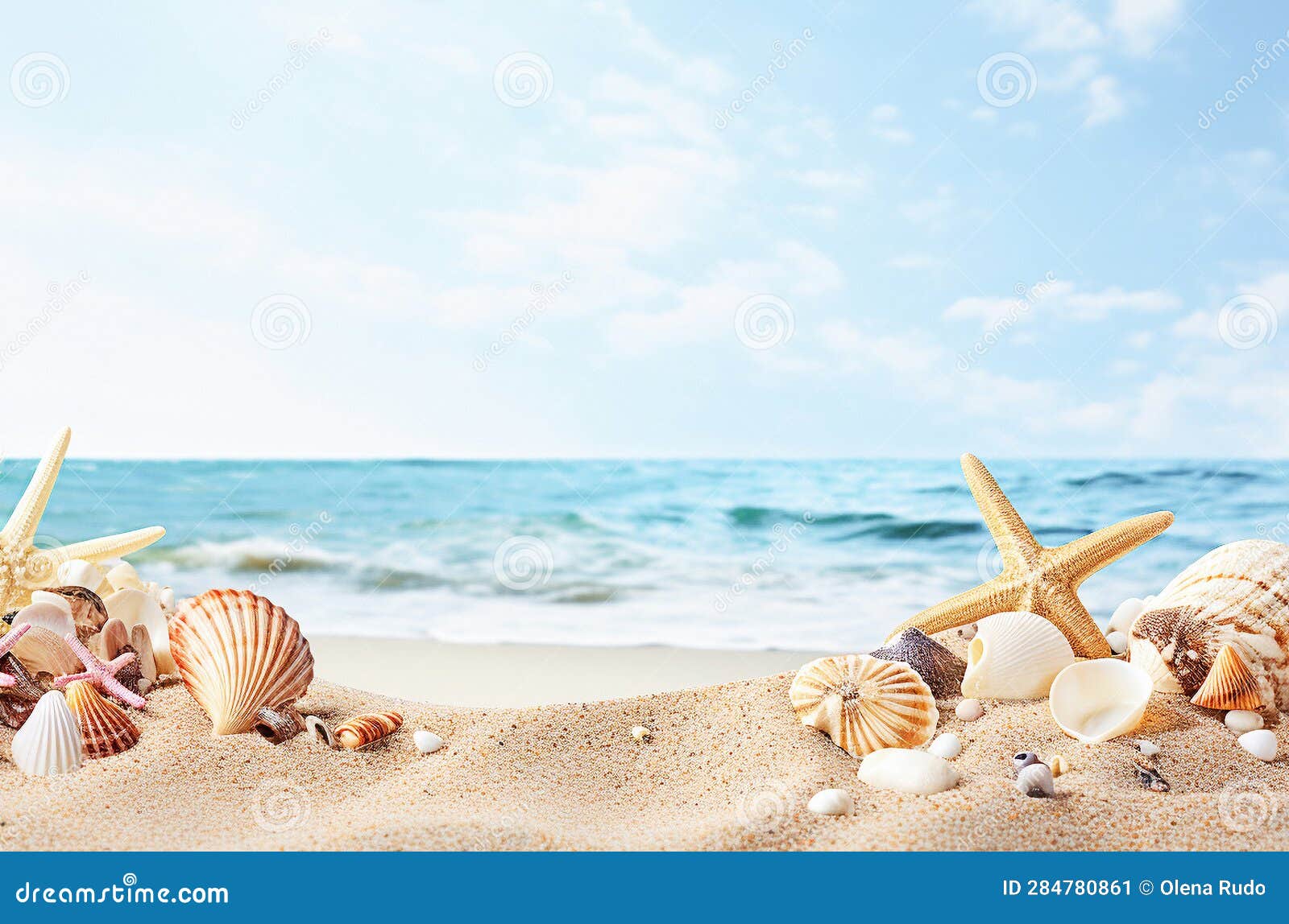 Ai Generative. Summer Beach with Strafish and Shells Stock Illustration ...