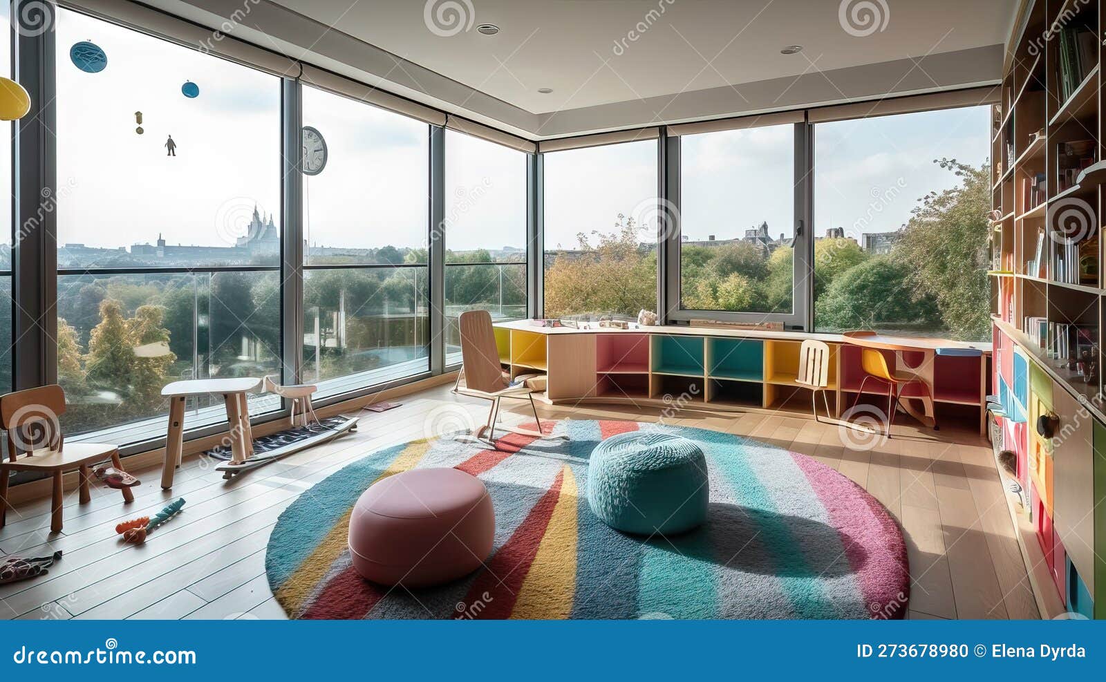 AI Generative Interior of a Child& X27;s Room with a Window Overlooking ...