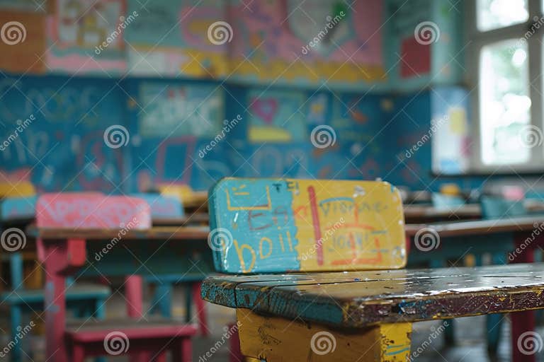 Ai Generative Kindergarten Color Table with Scribbles Stock ...