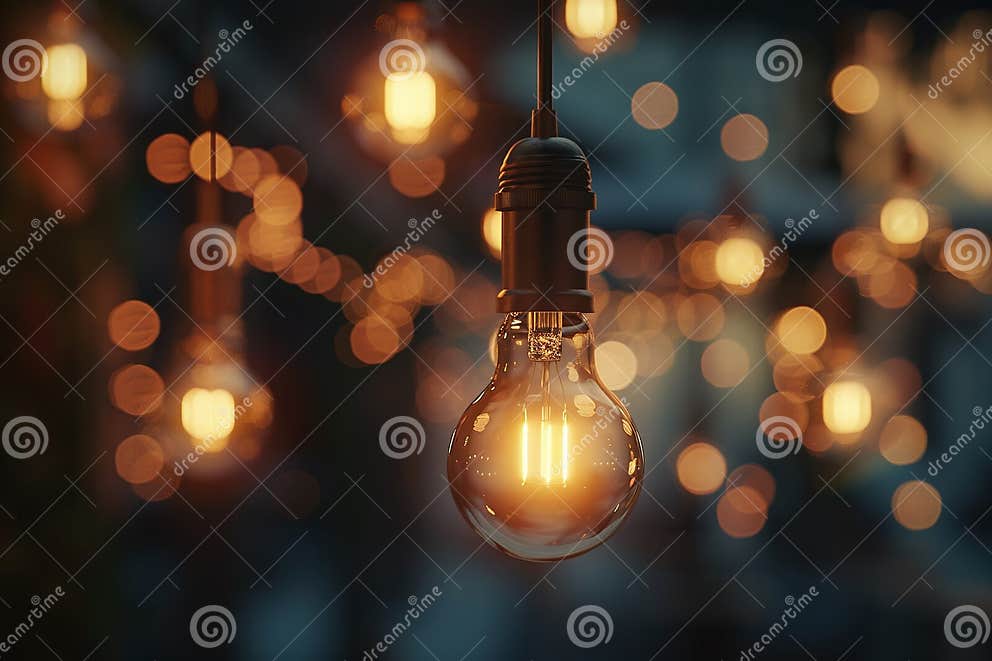 Ai Generative Light Bulb with Blurry Background Stock Image - Image of ...