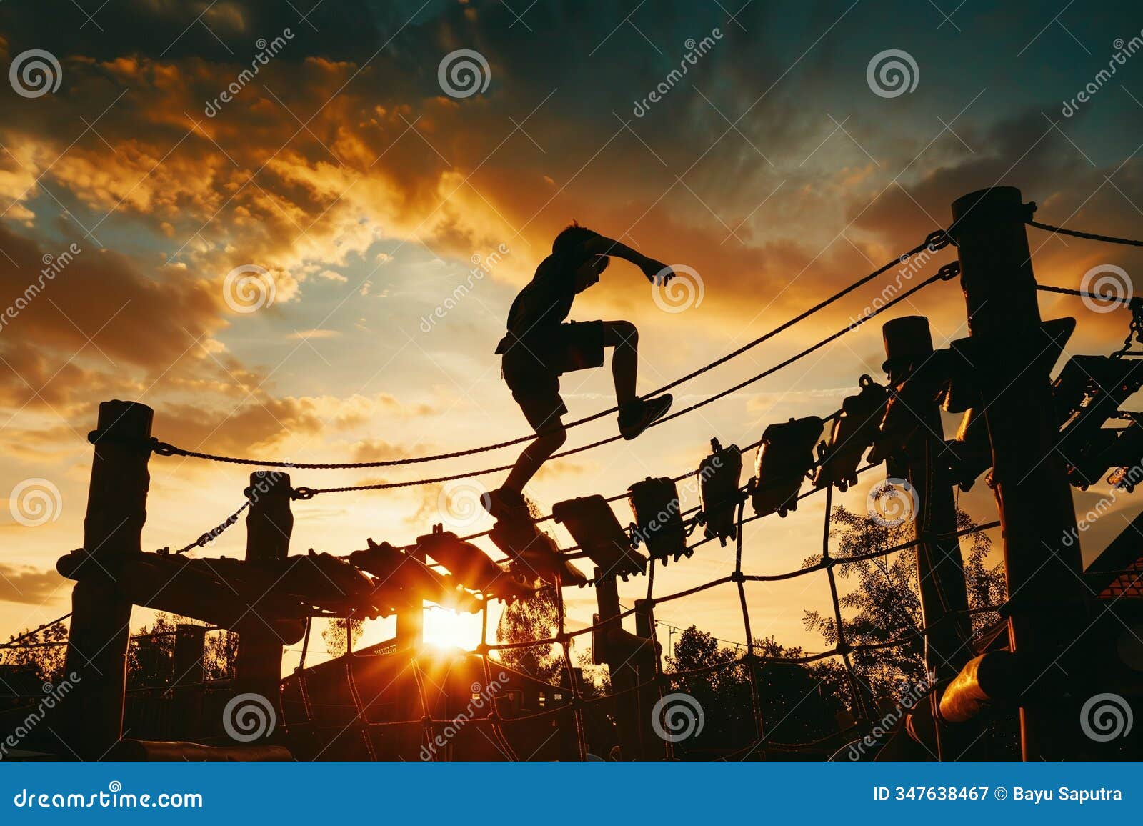 Ai Generative Little Boy Playing Obstacle Course Silhouette Royalty ...