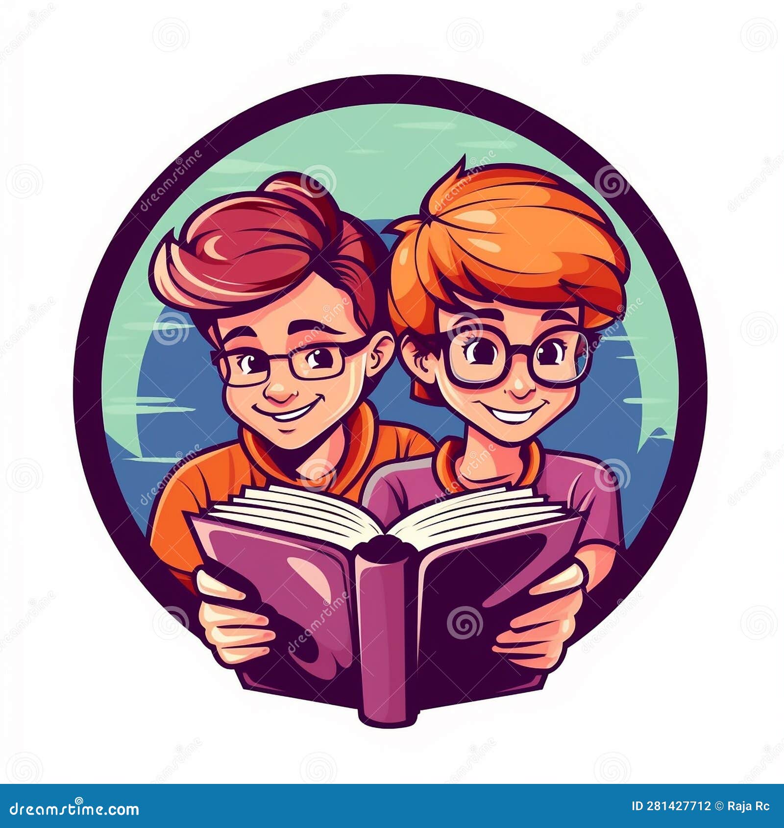 Children reading book logo stock illustration. Illustration of elements ...