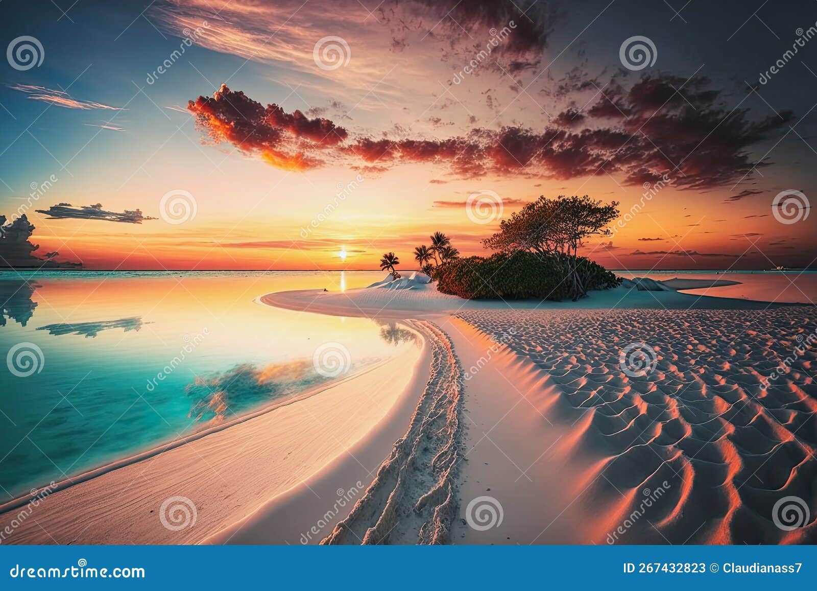 Ai Generative Maldives Sunset Illustration Stock Illustration ...