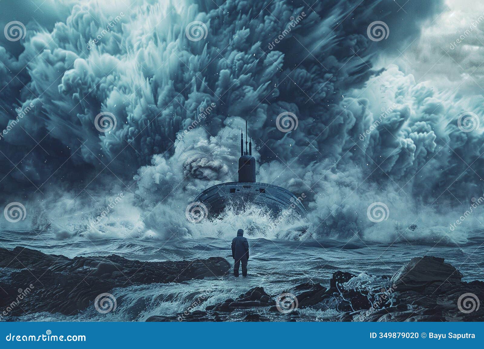 Ai Generative Man Facing Exploding Submarine Stock Illustration ...