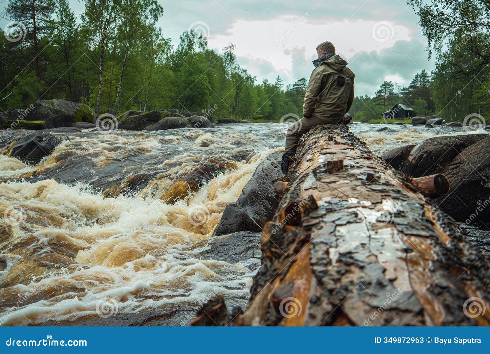 Ai Generative Man Riding a Log on the River Stock Illustration ...