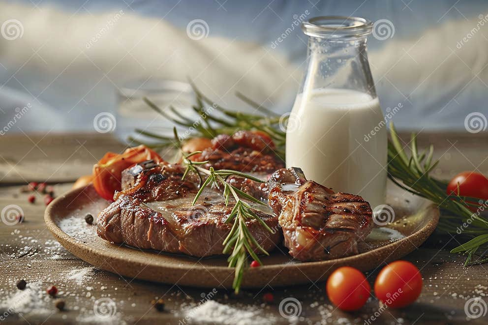 Ai Generative Milk and Steak Stock Image - Image of butcher, dairy ...