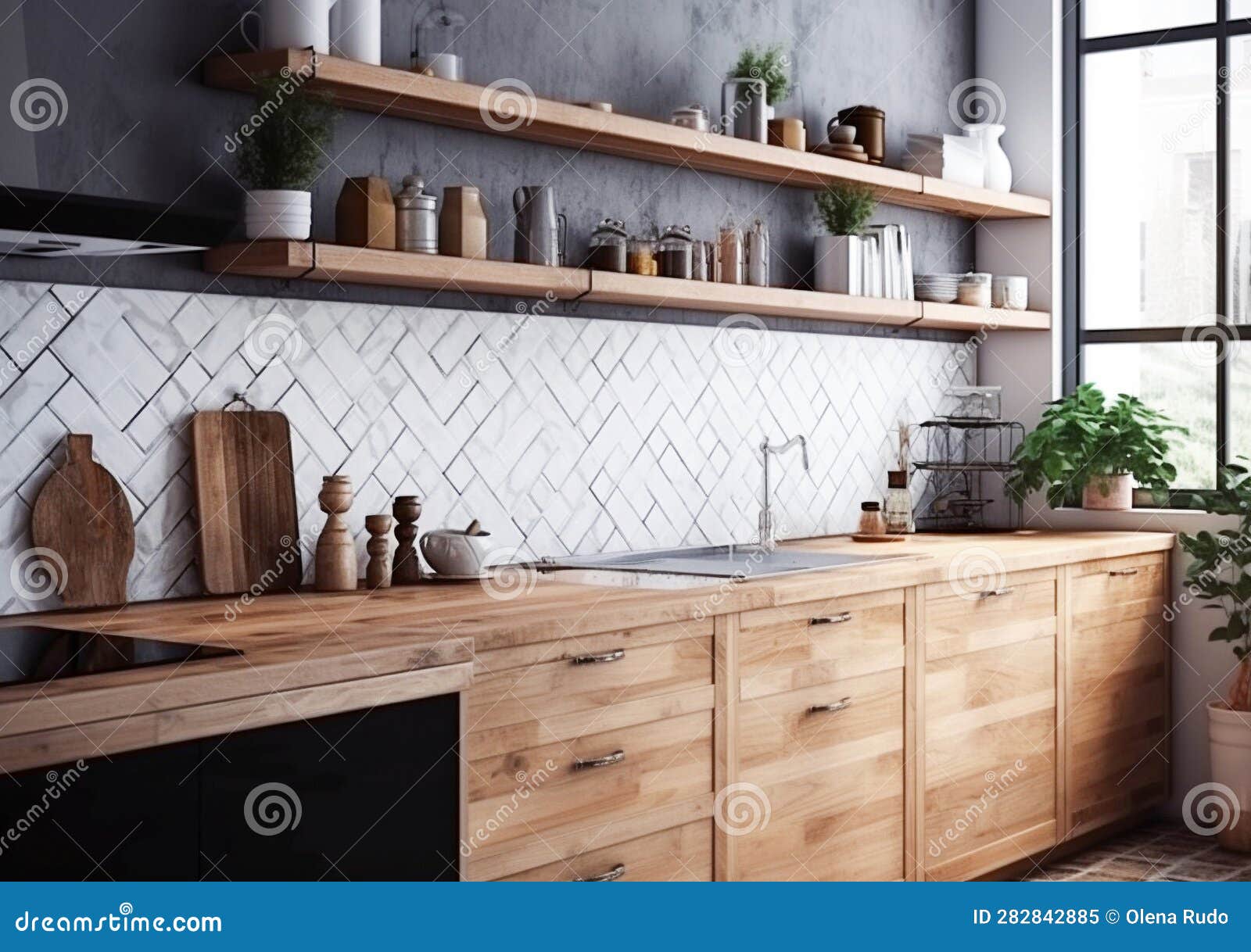 Ai Generative. Mockup Poster on the Kitchen Wall Stock Illustration ...