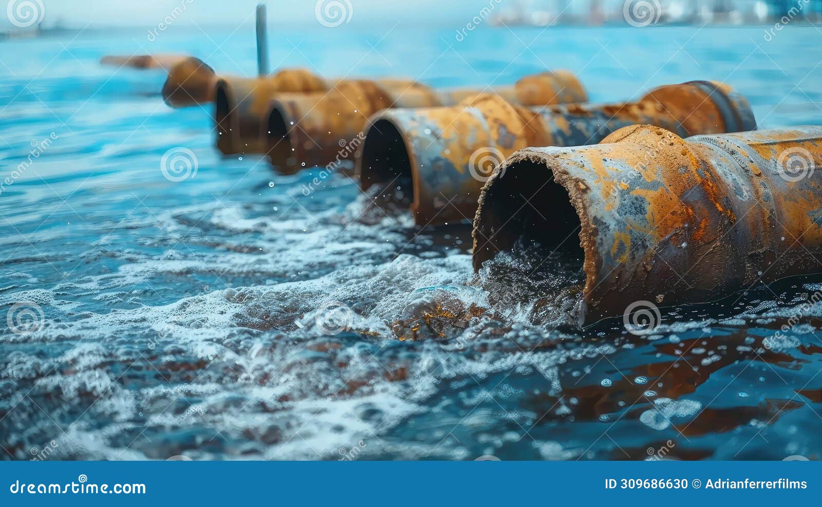 Multiple Corroded Pipes in Water, Releasing Effluent with Evident ...