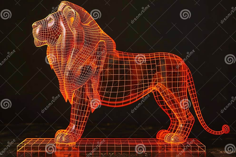 Ai Generative Neon Grid Lion Model Stock Illustration - Illustration of ...