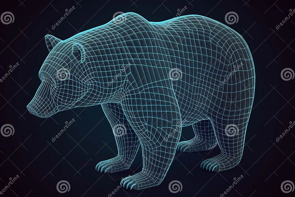 Ai Generative Neon Grid Model of Bear Stock Illustration - Illustration ...