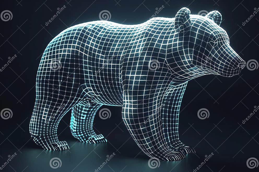 Ai Generative Neon Grid Model of Bear Stock Illustration - Illustration ...