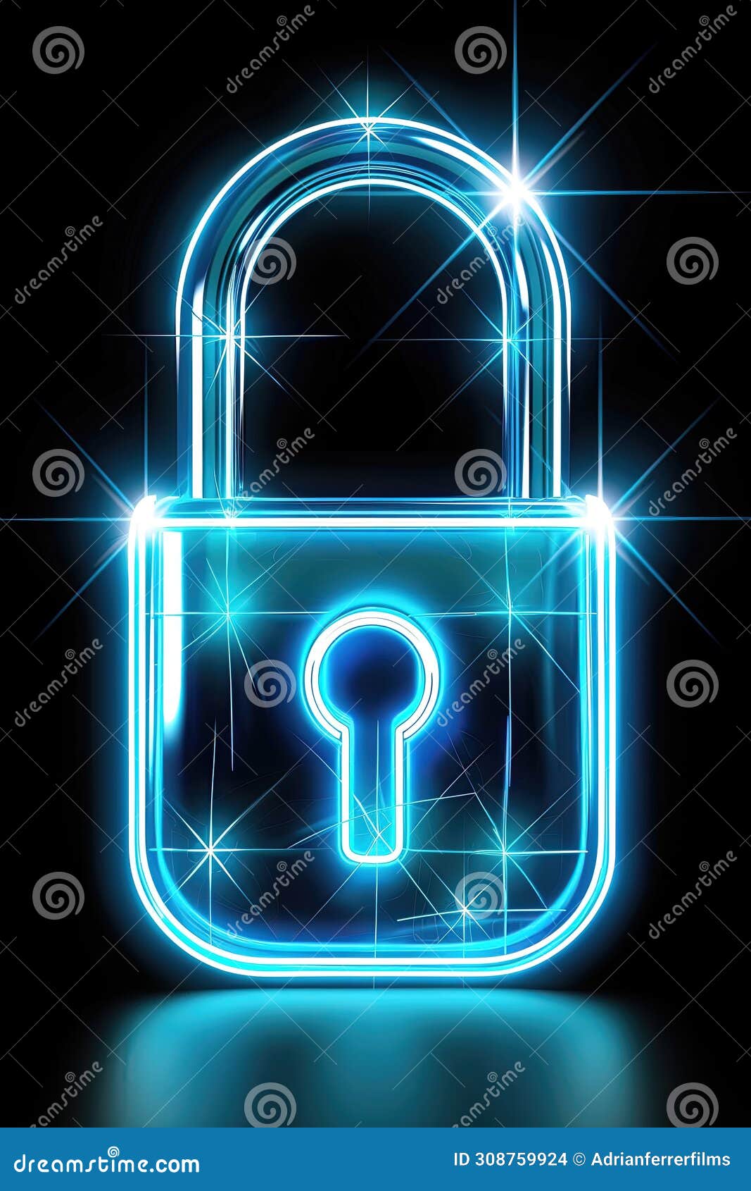 Neon Padlock Glowing with Bright Light on Black. Stock Photo - Image of ...