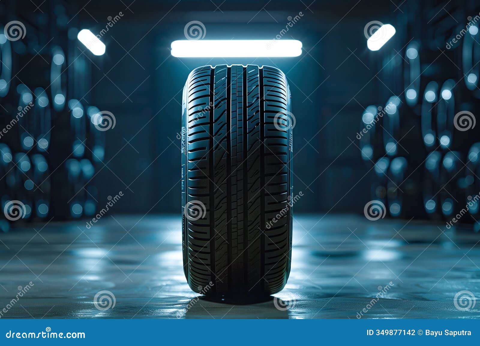 Ai Generative One Black Shiny Car Tire Front View Stock Illustration ...