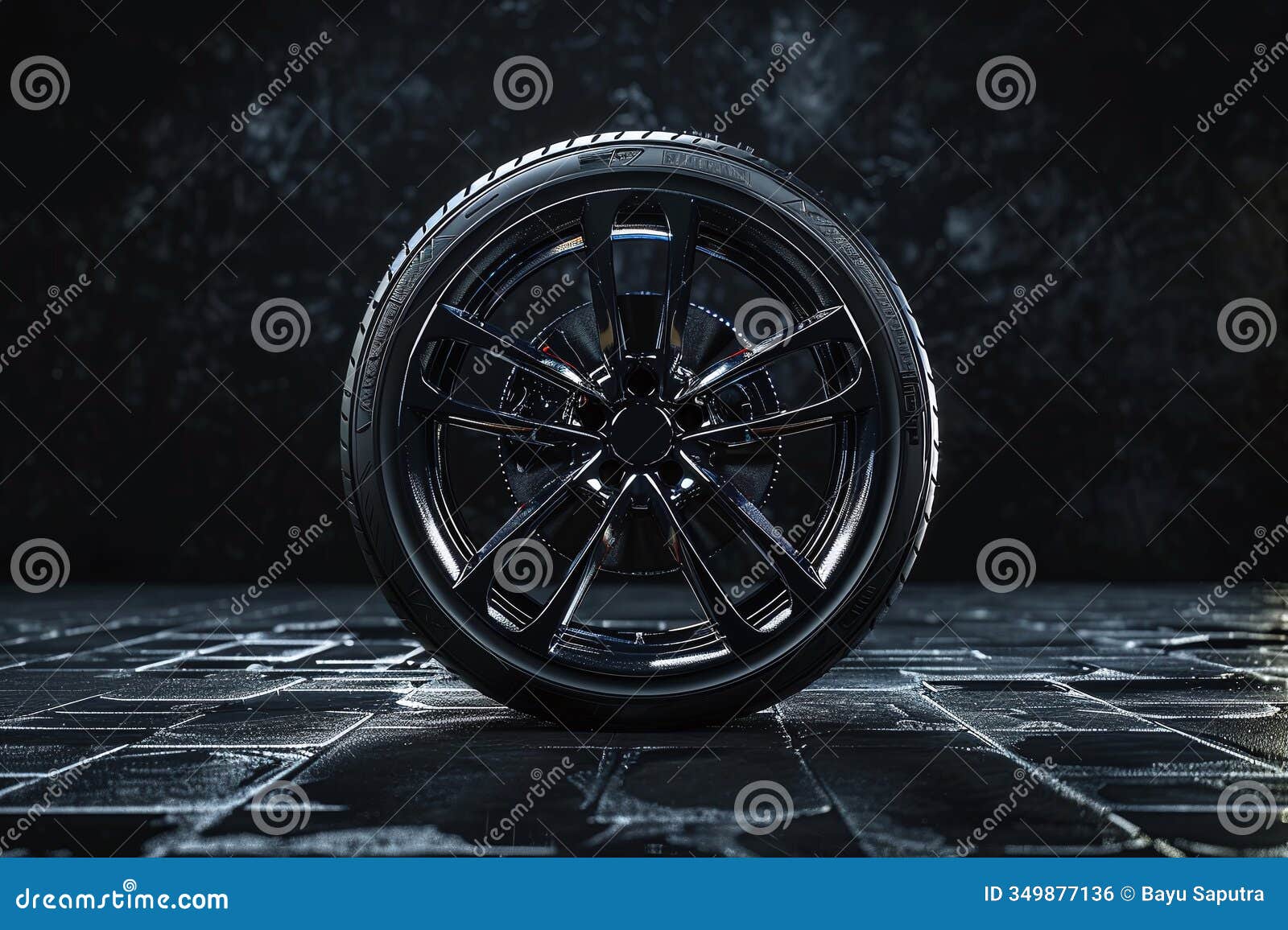 Ai Generative One Black Shiny Car Tire Side View Stock Illustration ...