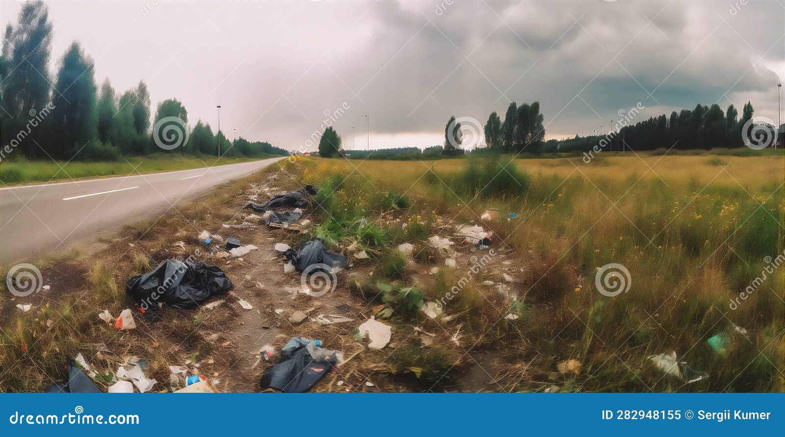 AI Generative Panoramic Image of the Road Full of Trash and Garbage ...