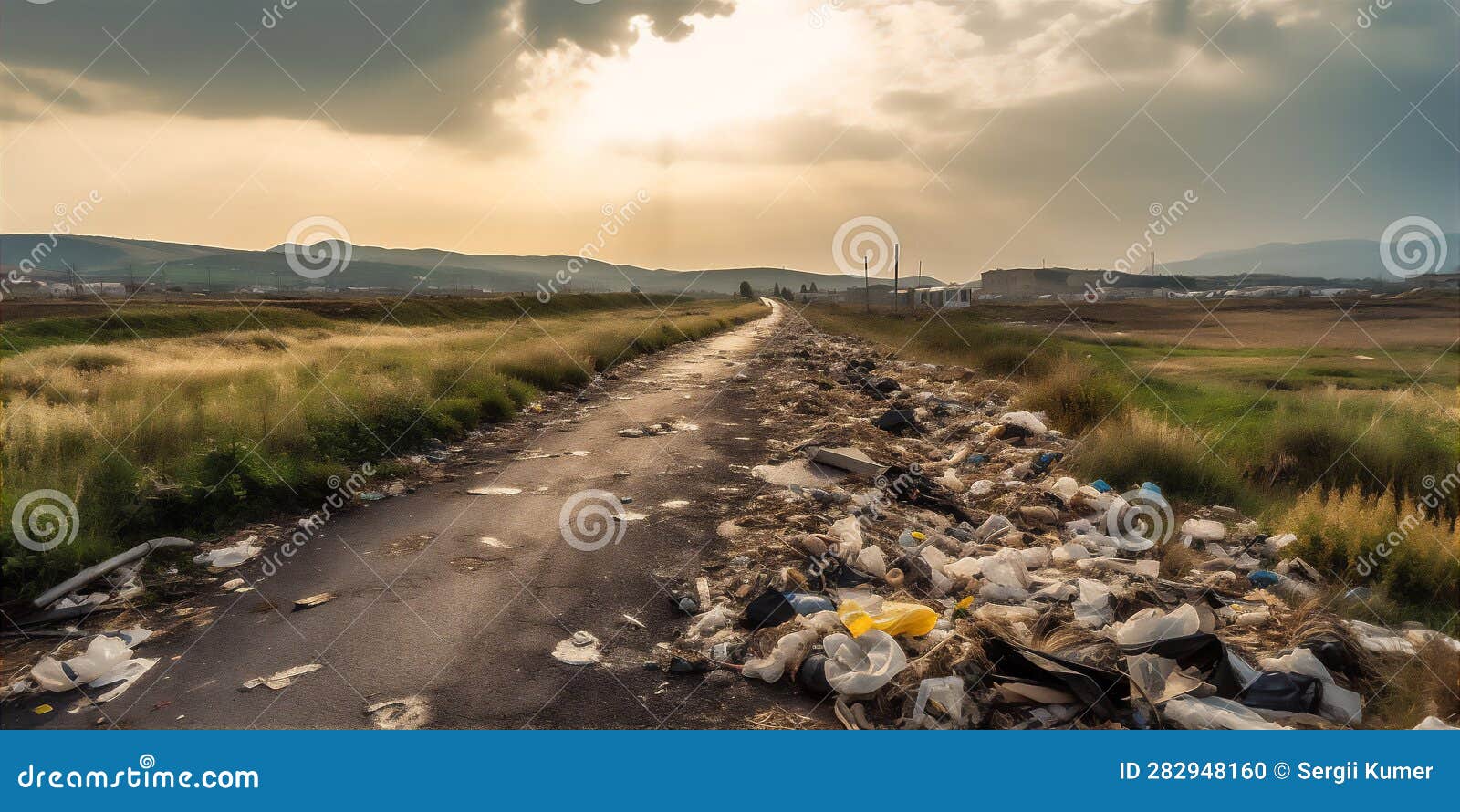 AI Generative Panoramic Image of the Road Full of Trash and Garbage ...