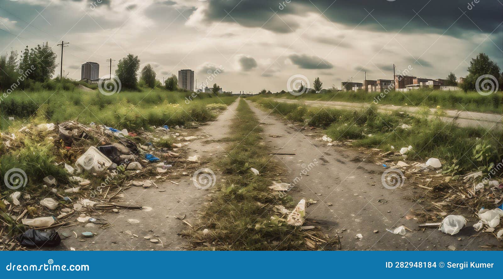AI Generative Panoramic Image of the Road Full of Trash and Garbage ...