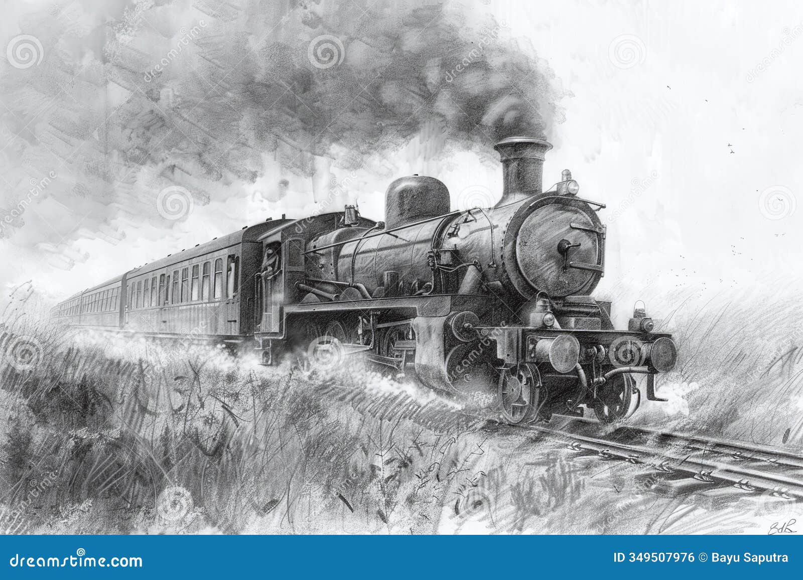 Ai Generative Pencil Drawing of Steam Train Stock Illustration ...
