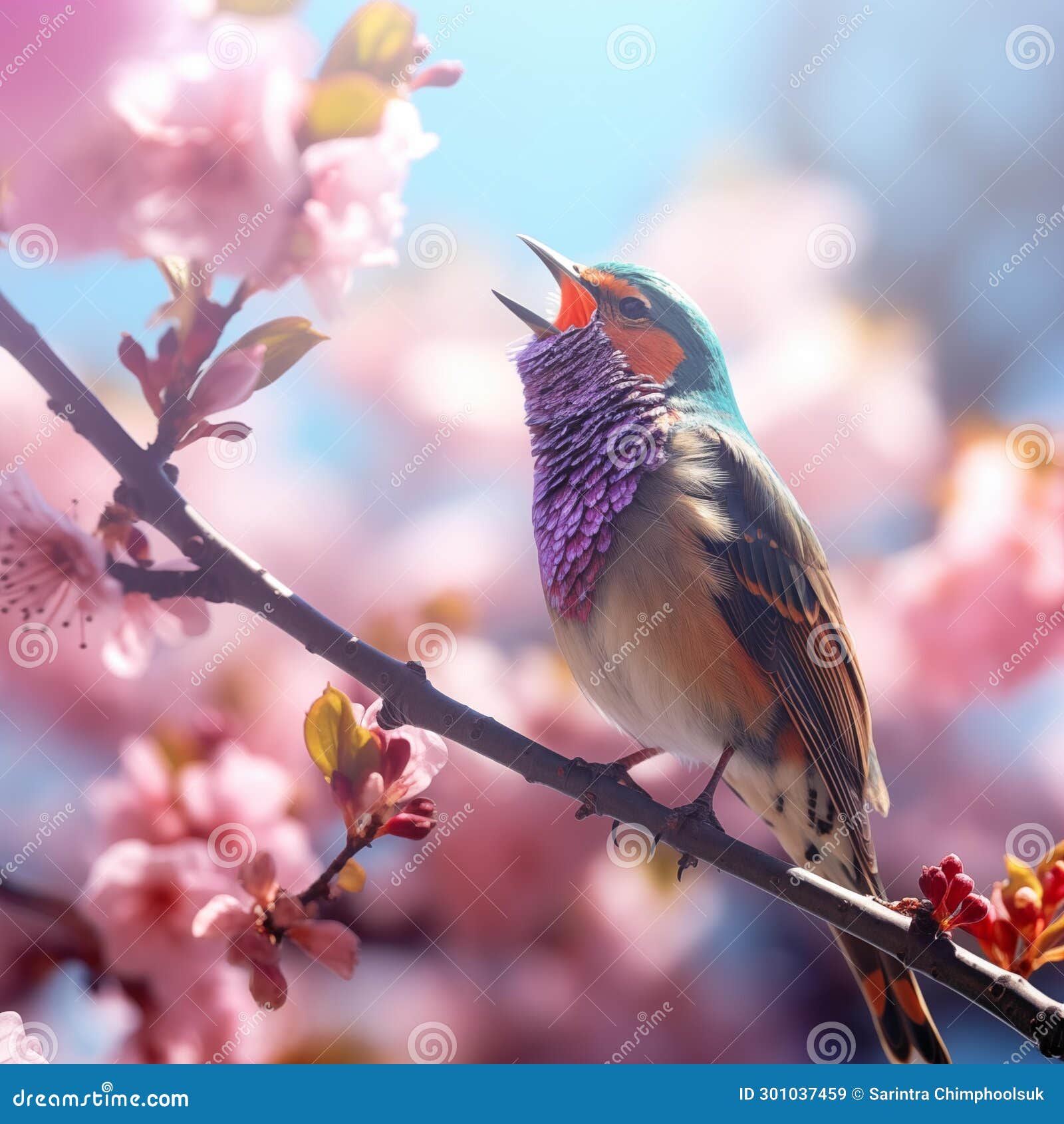 AI Generative Photography, a Bird is Singing in an Oriental Cherry Tree ...