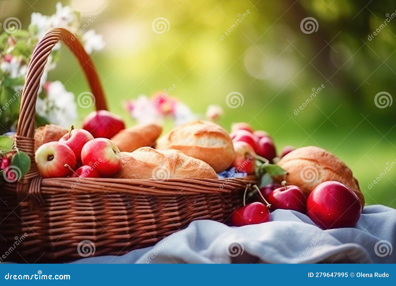 Ai Generative. Picnic Basket with Apples and Bread Stock Illustration ...