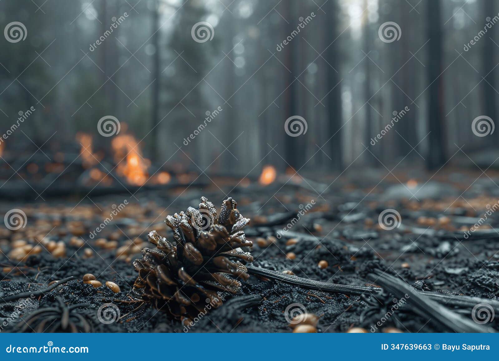 Ai Generative Pine Tree Seeds in Burned Forest Soil Stock Illustration ...