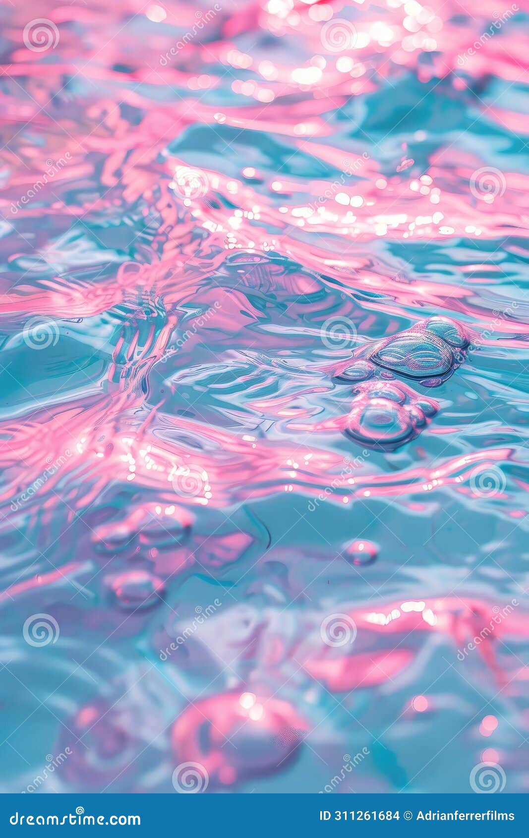 Pink-tinted Water Surface with Light Reflections and Bubbles. Stock ...