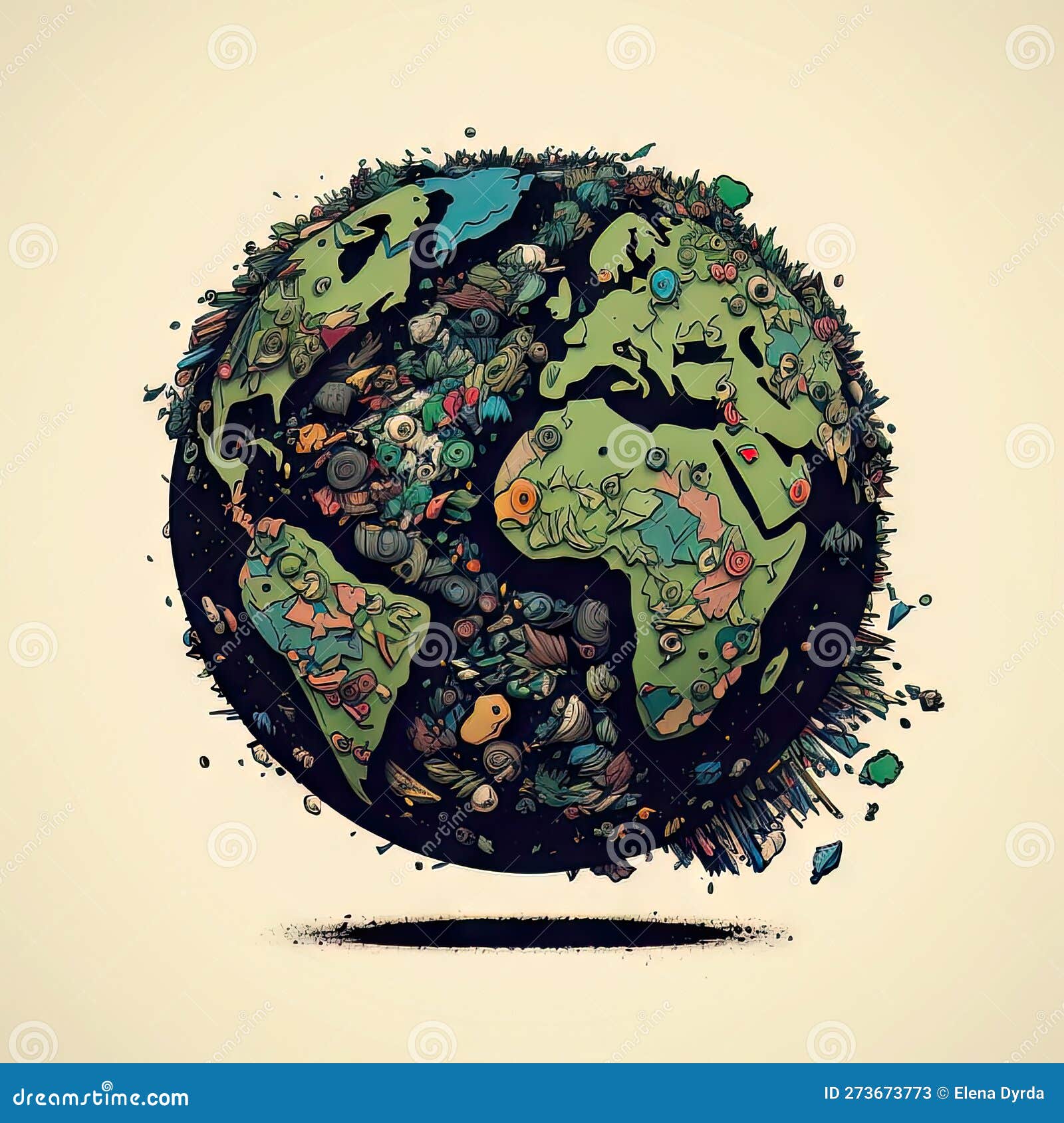 AI Generative Planet Earth Made of Garbage, Doodle Style Illustration ...