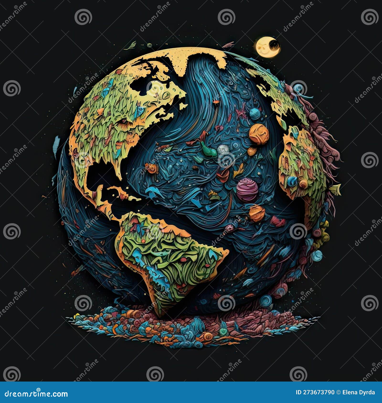 AI Generative Planet Earth Made of Garbage, Doodle Style Illustration ...