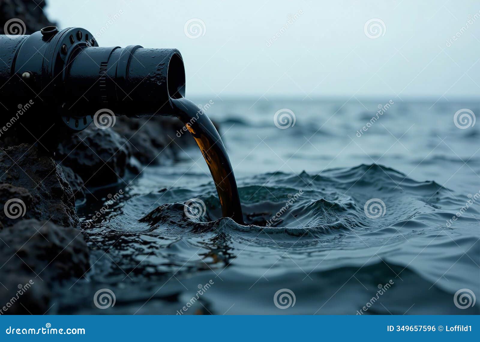 Sewage Flows from Pipe into Ocean, Polluting Marine Sea Ecosystem. AI ...